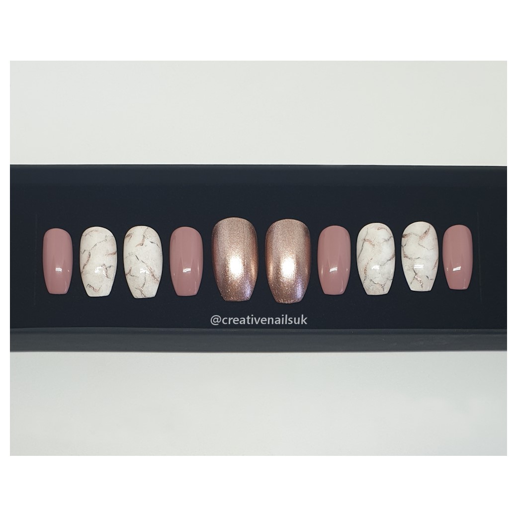 Rose Gold Pink Marble False Nails | Creative Nails